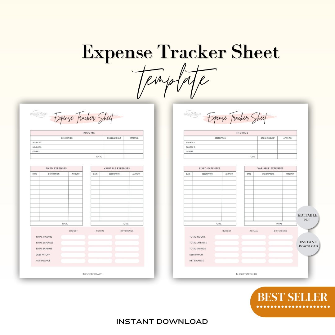 White Pink Simple Expense Tracker Planner, Expense Tracker, Spending ...