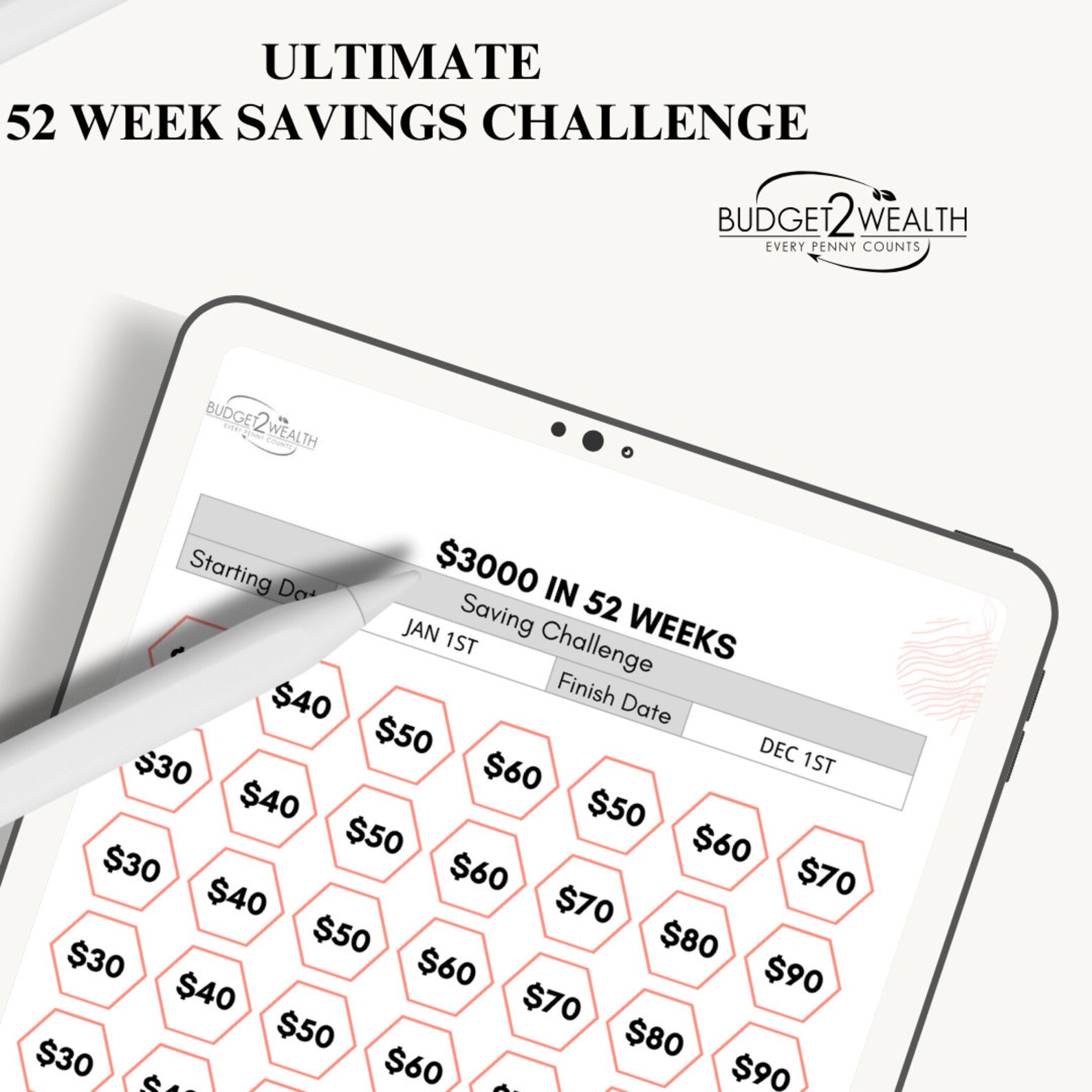 52 Week Savings Challenge Printable, 52 Weeks Money Saving Challenge ...