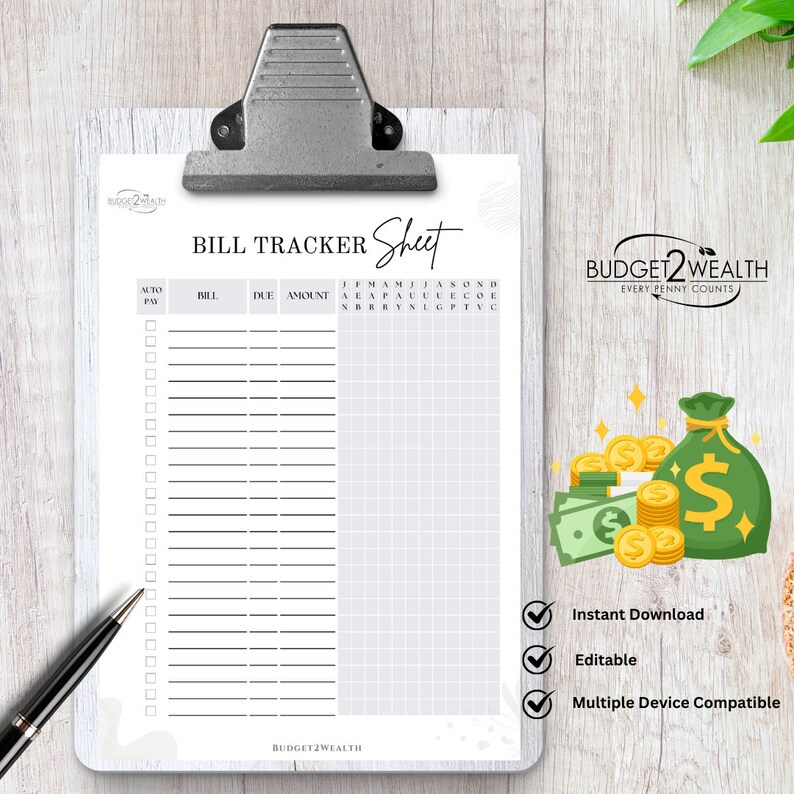 3 Versions Bill Tracker Sheet, Bill Tracker Printable, Bill Tracker ...