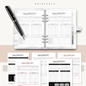 White Pink Simple Expense Tracker Planner, Expense Tracker, Spending ...