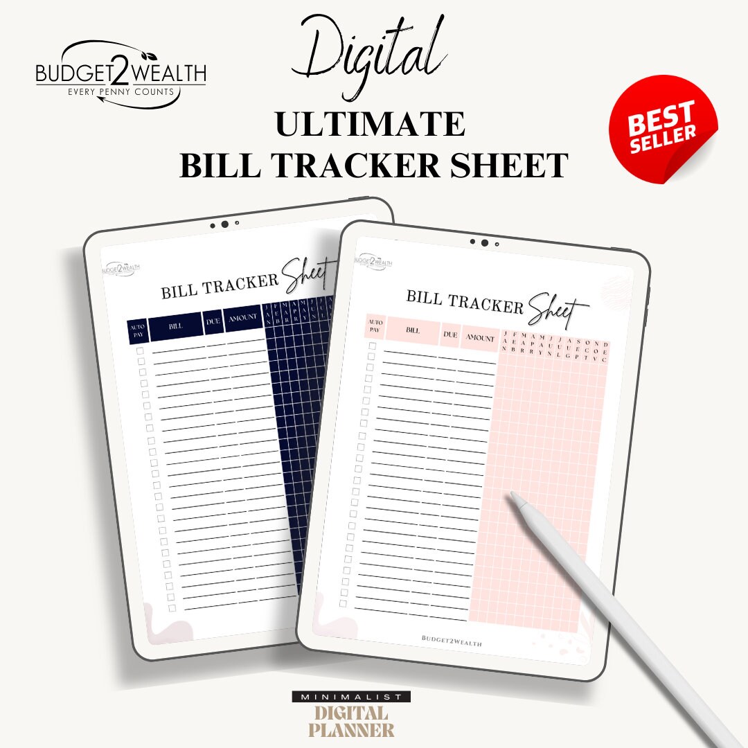 3 Versions Bill Tracker Sheet, Bill Tracker Printable, Bill Tracker ...