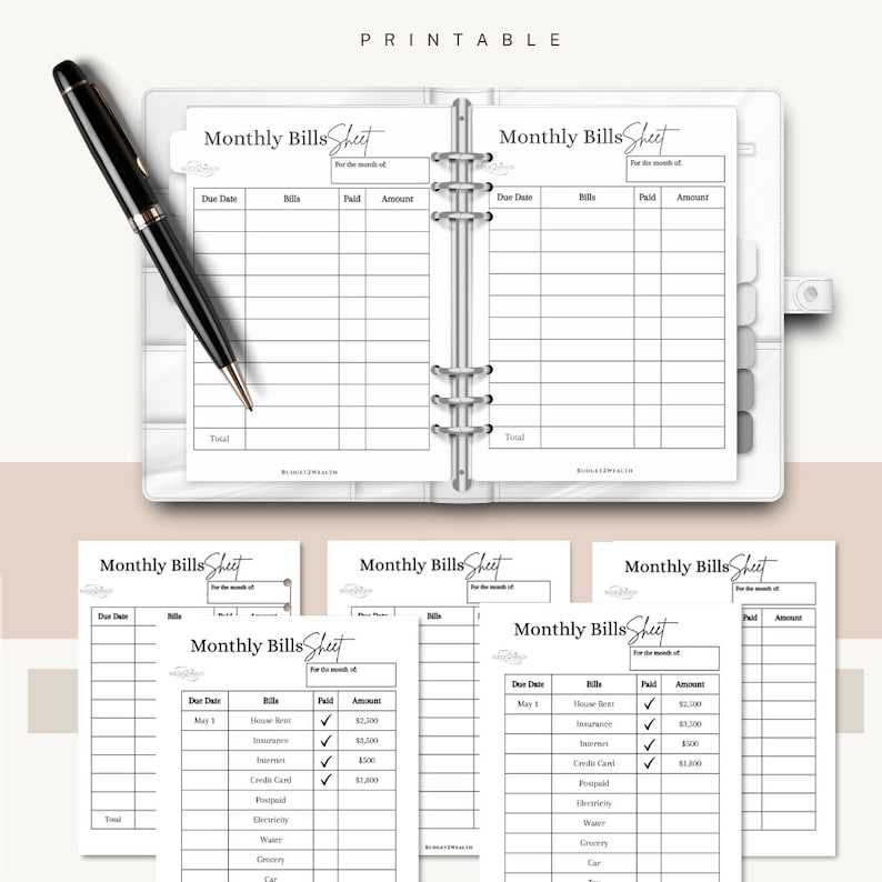 Simple Monthly Bills Sheet, Bill Tracker Printable, Bill Payment ...