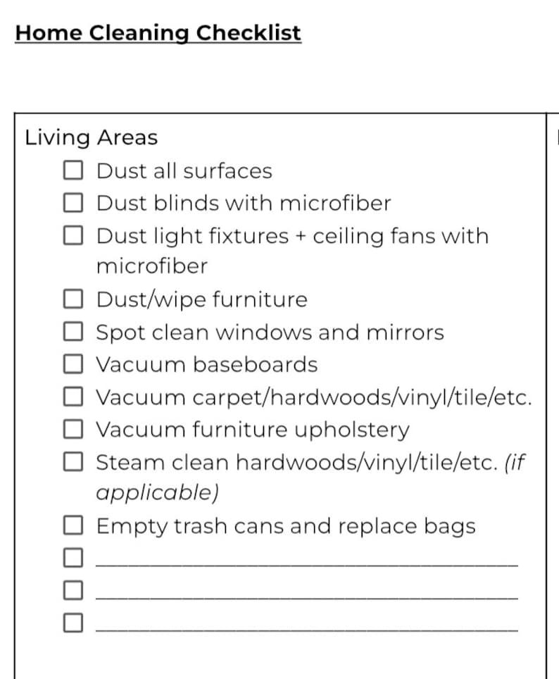 Home Cleaning Checklist - Etsy