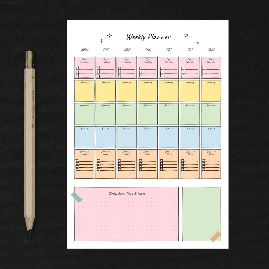 Weekly Planner Printable PDF for ADHD Brains, Student Study Tracker - Etsy