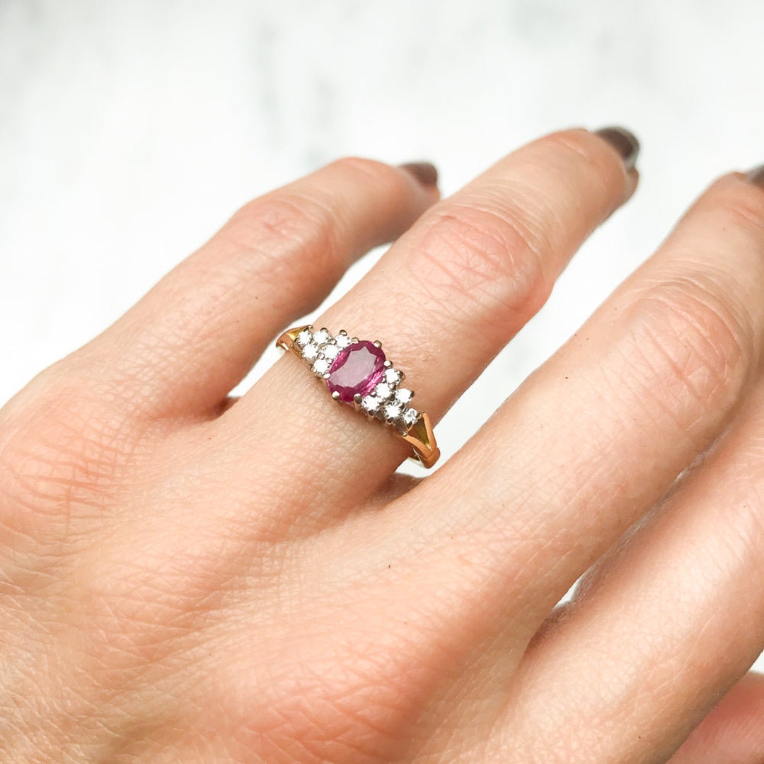 Amy Ruby and Diamond Cluster Engagement Ring 18ct Yellow and White Gold ...