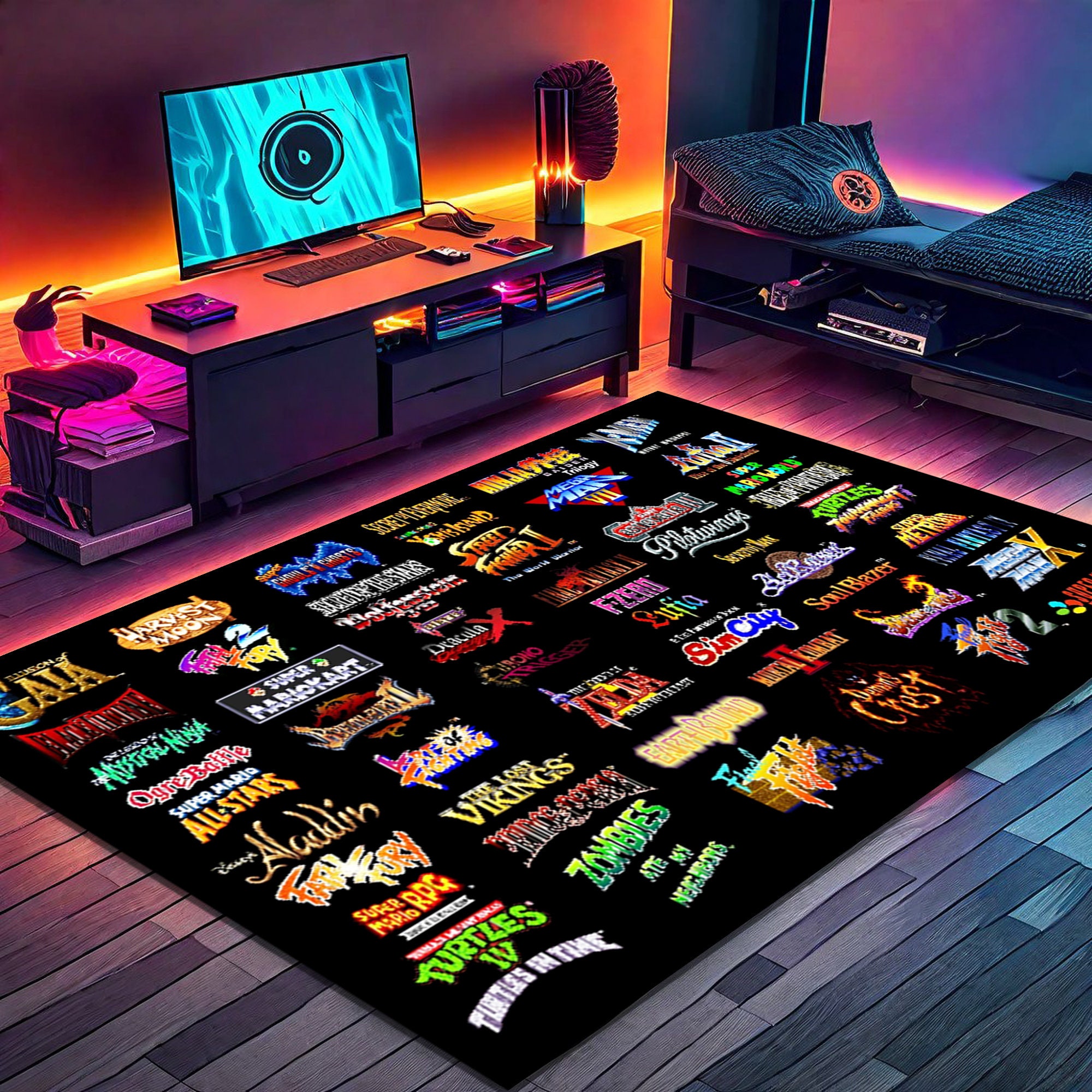 Retro Games Rug: Colorful Arcade Game Room Decor - Etsy