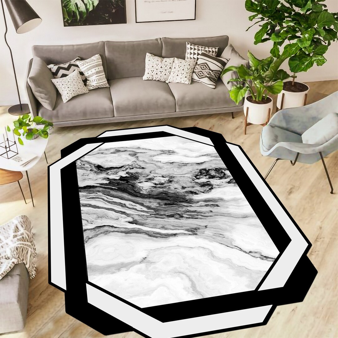 Black Marble Rug,framed Rug,marble Rug,unique Rug,modern Rug,marble ...