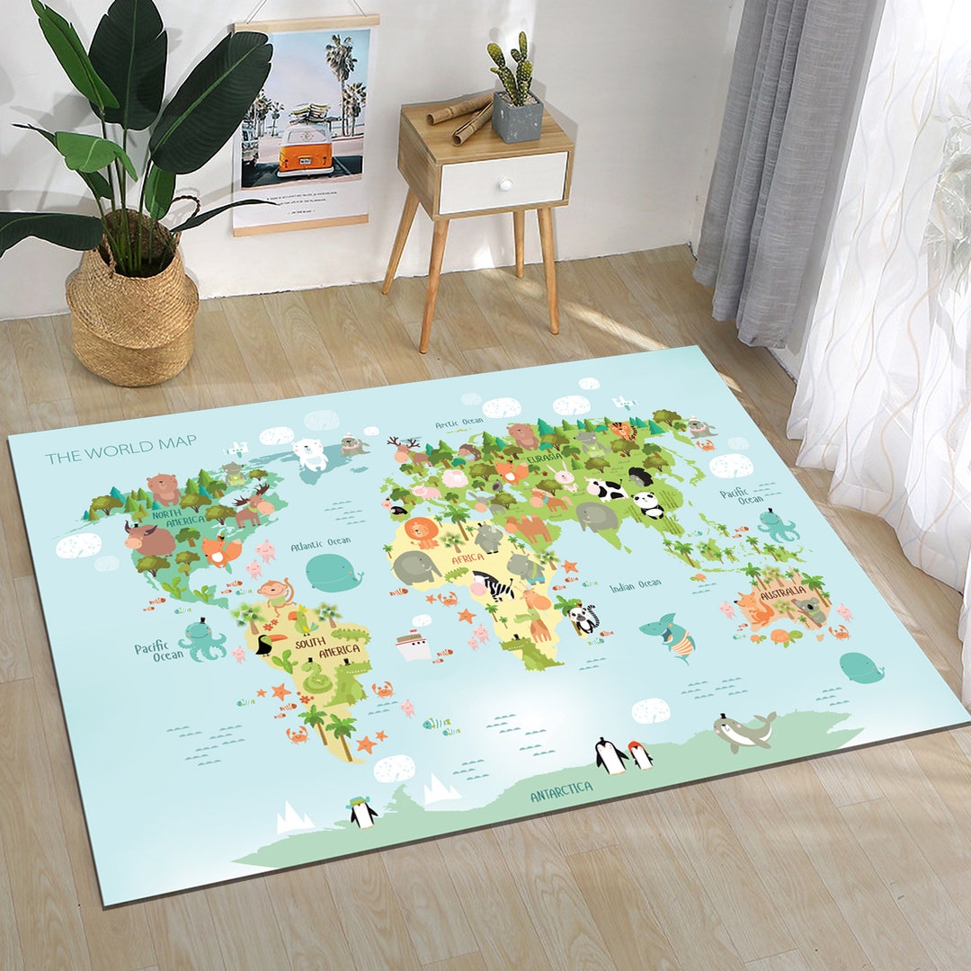 World Map Rug, Earth Map, Map Rug, Earth Map Rug, Map Decor, Kids Room ...
