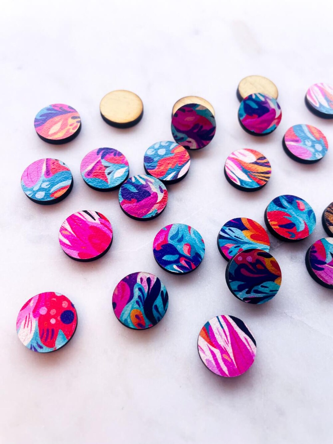 Wood - 15mm Circle- Studs - Abstract Art - 02 - Earring Blanks - Charms ...