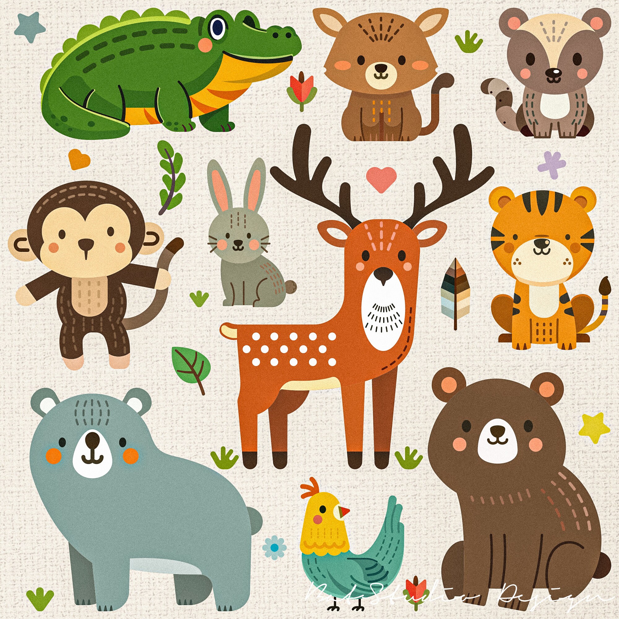 Woodland Animals Character, SVG Files, Cute Animals Bundle Forest ...