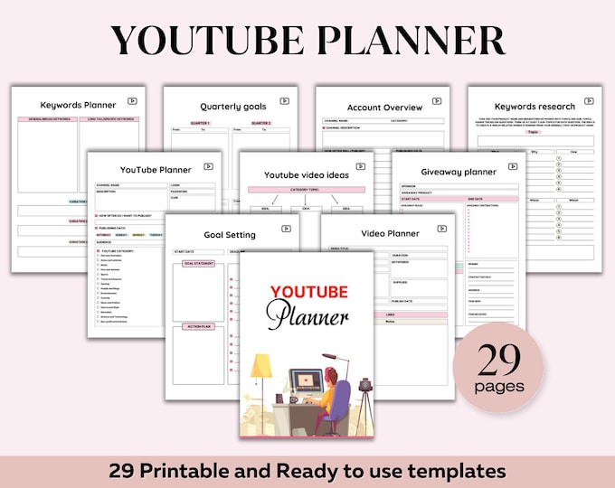 Youtube Planner, Youtube Planner Printable, Youtube Planner Digital ...