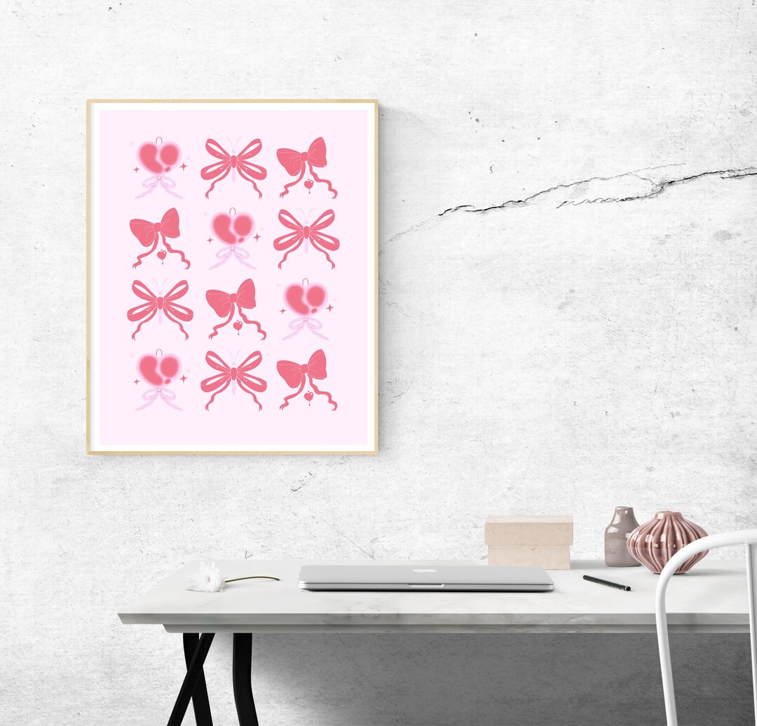 Coquette Room Decor, Coquette Ribbon Wall Art, Pink Bow Wall Art, Cute ...