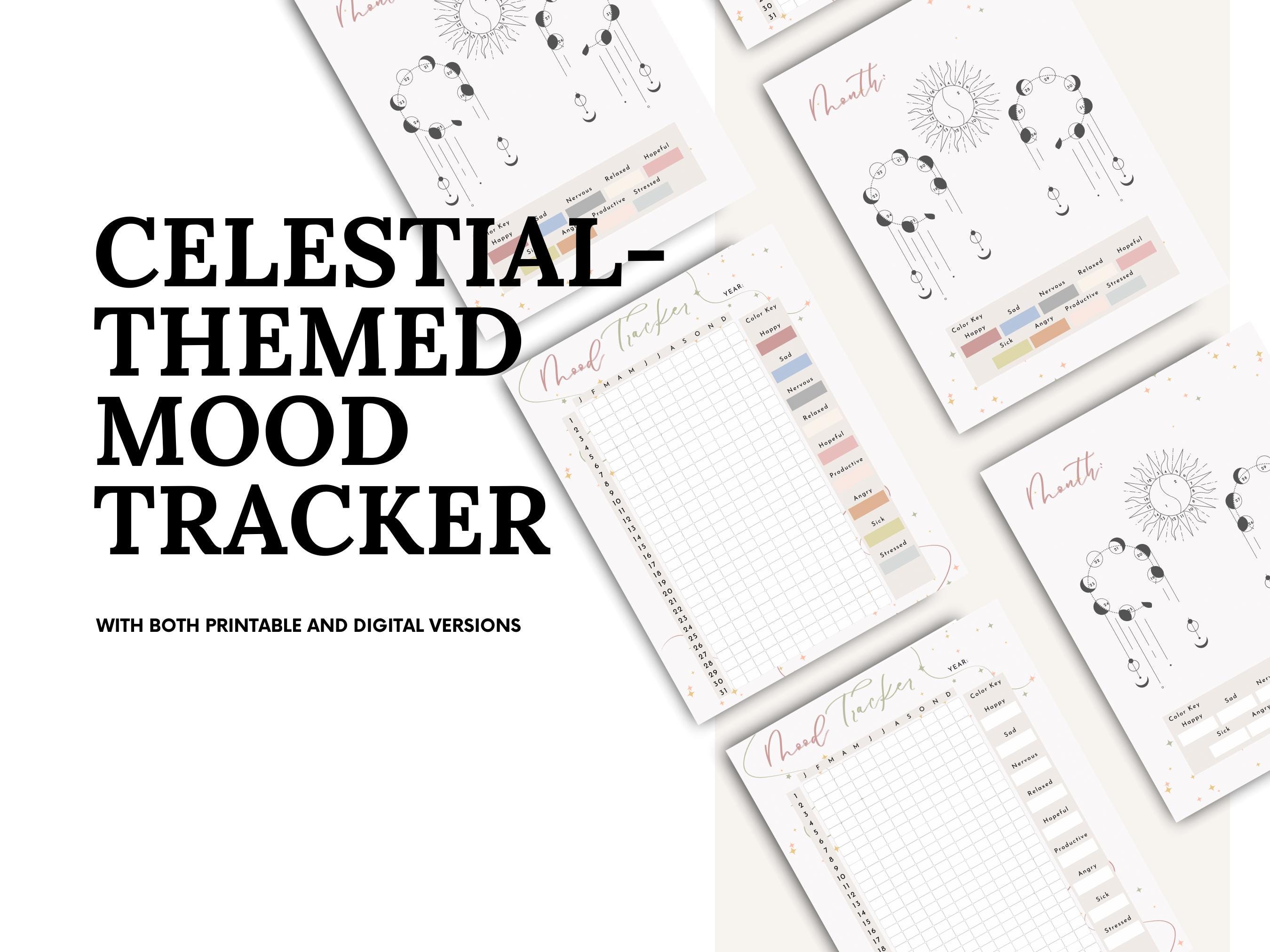 Celestial Mood Tracker Printable | Moon & Stars Themed Monthly Mood ...