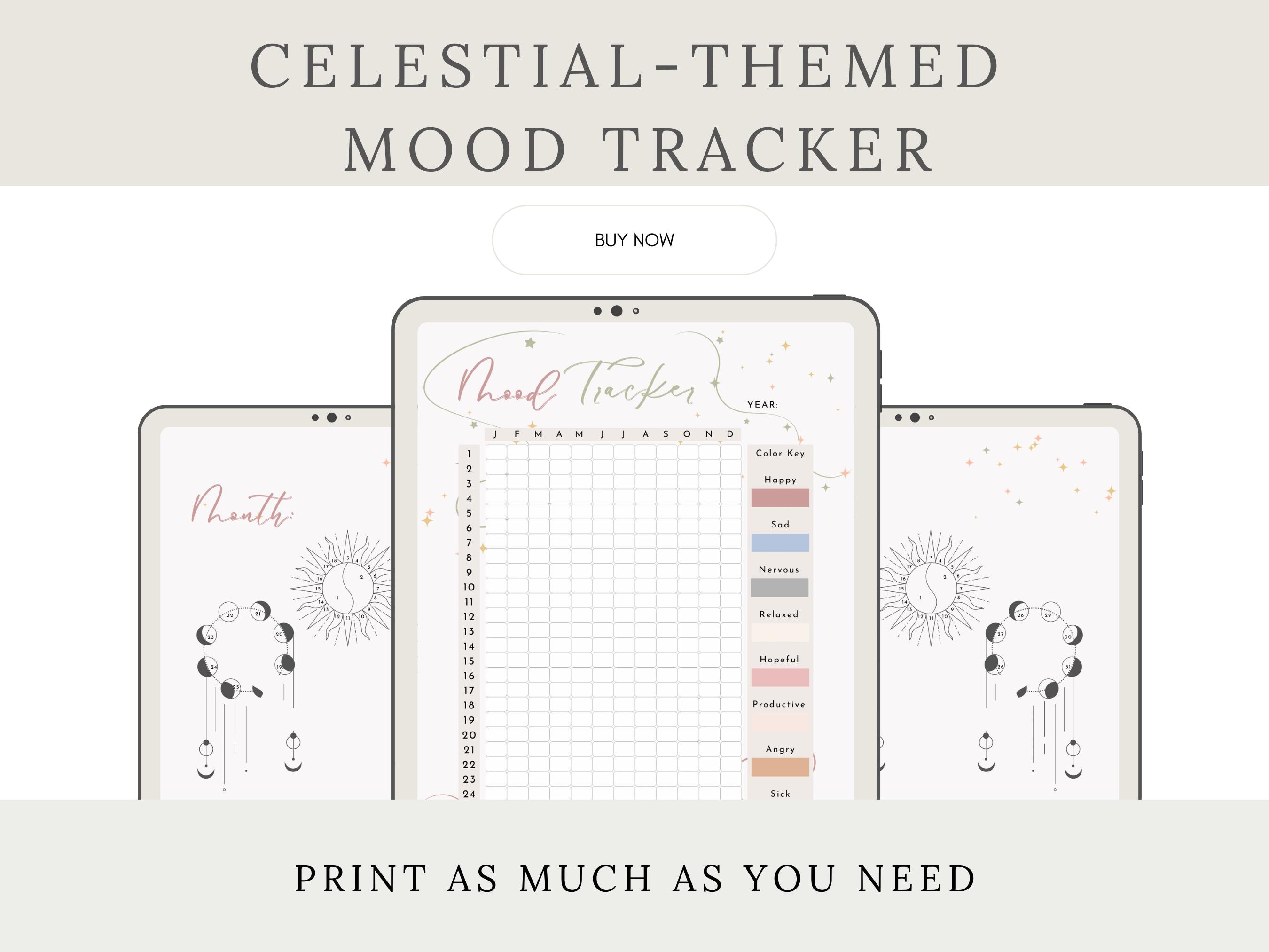 Celestial Mood Tracker Printable | Moon & Stars Themed Monthly Mood ...