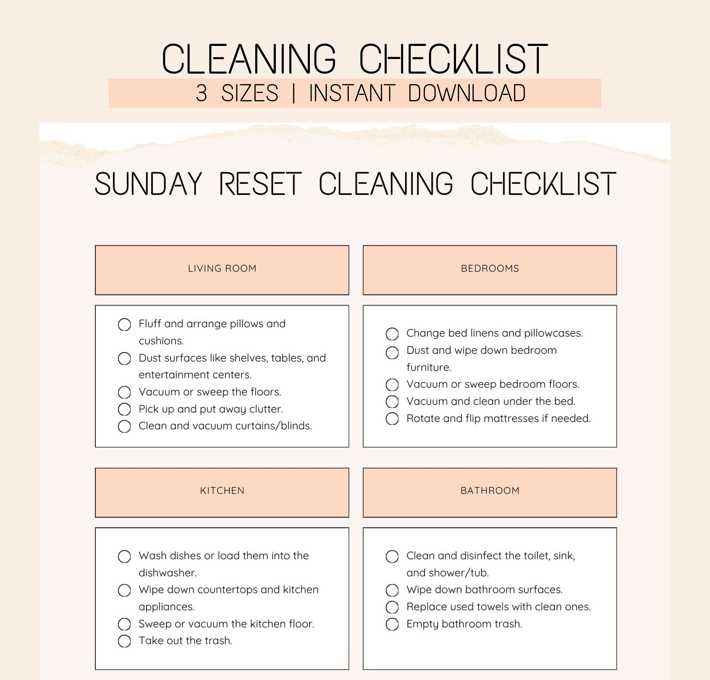 Cleaning Checklist House Cleaning Living Room Bedroom Bathroom Deep ...