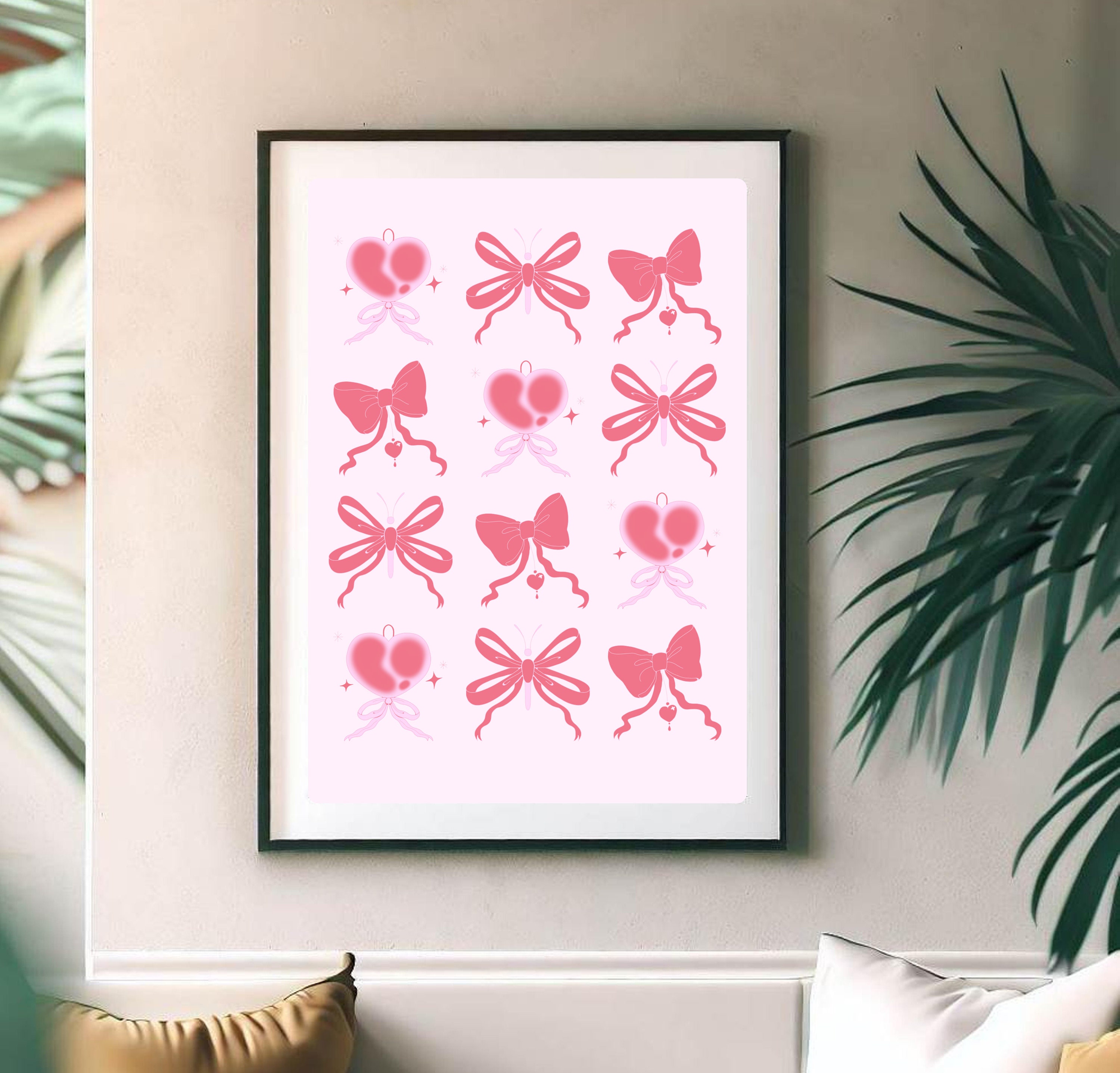 Coquette Room Decor, Coquette Ribbon Wall Art, Pink Bow Wall Art, Cute ...