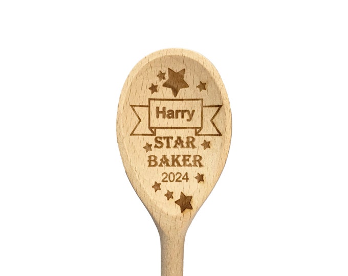 Personalised Engraved Wooden Spoon Custom Text Baking Baker Chef Star ...