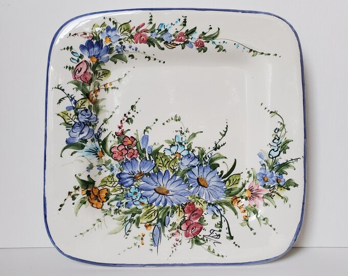 Vintage Hand Painted Floral Square Ceramic Plate - Etsy