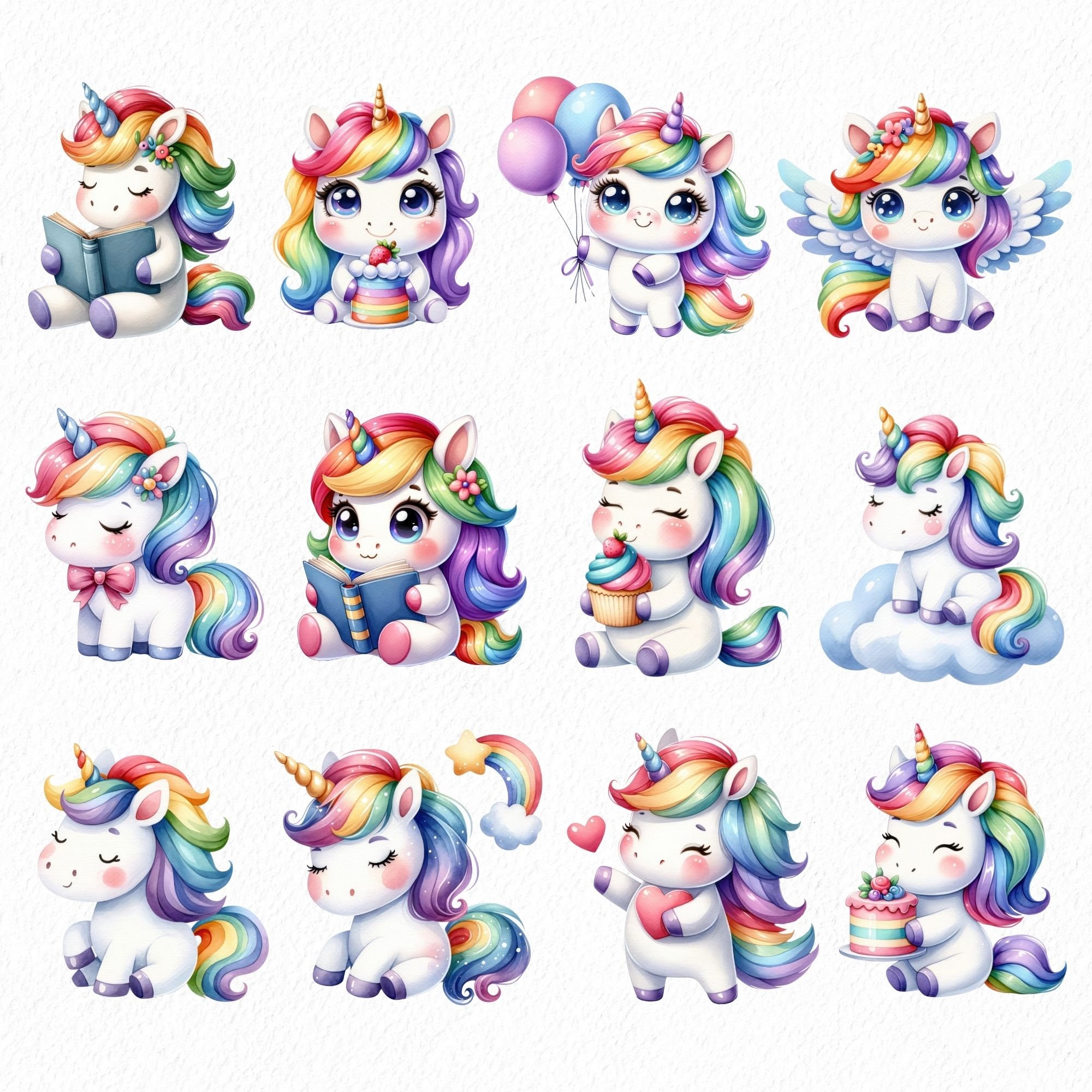 Unicorn Watercolor Clipart, Rainbow Unicorn Clipart, Unicorn Сlipart ...