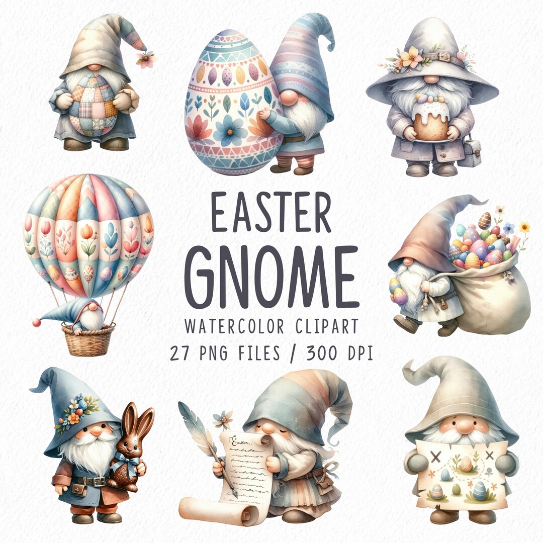 Watercolor Easter Gnome Clipart, Easter Gnomes Clipart, Easter Clipart ...