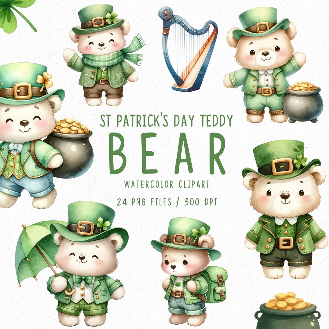 St Patrick Teddy Bear Clipart, St Patrick's Day Lucky Bear Clipart, St ...