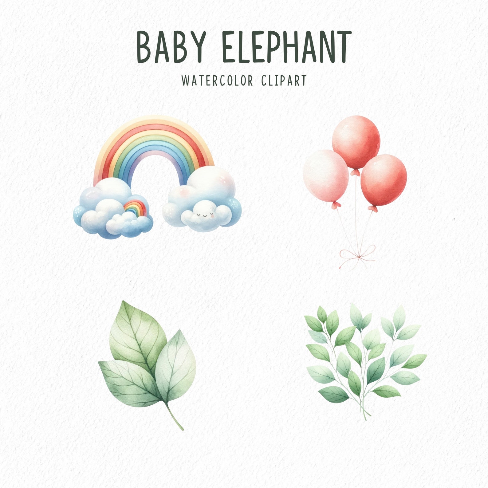 Elephant Watercolor Clipart, Baby Elephant, Cute Baby Elephant PNG ...