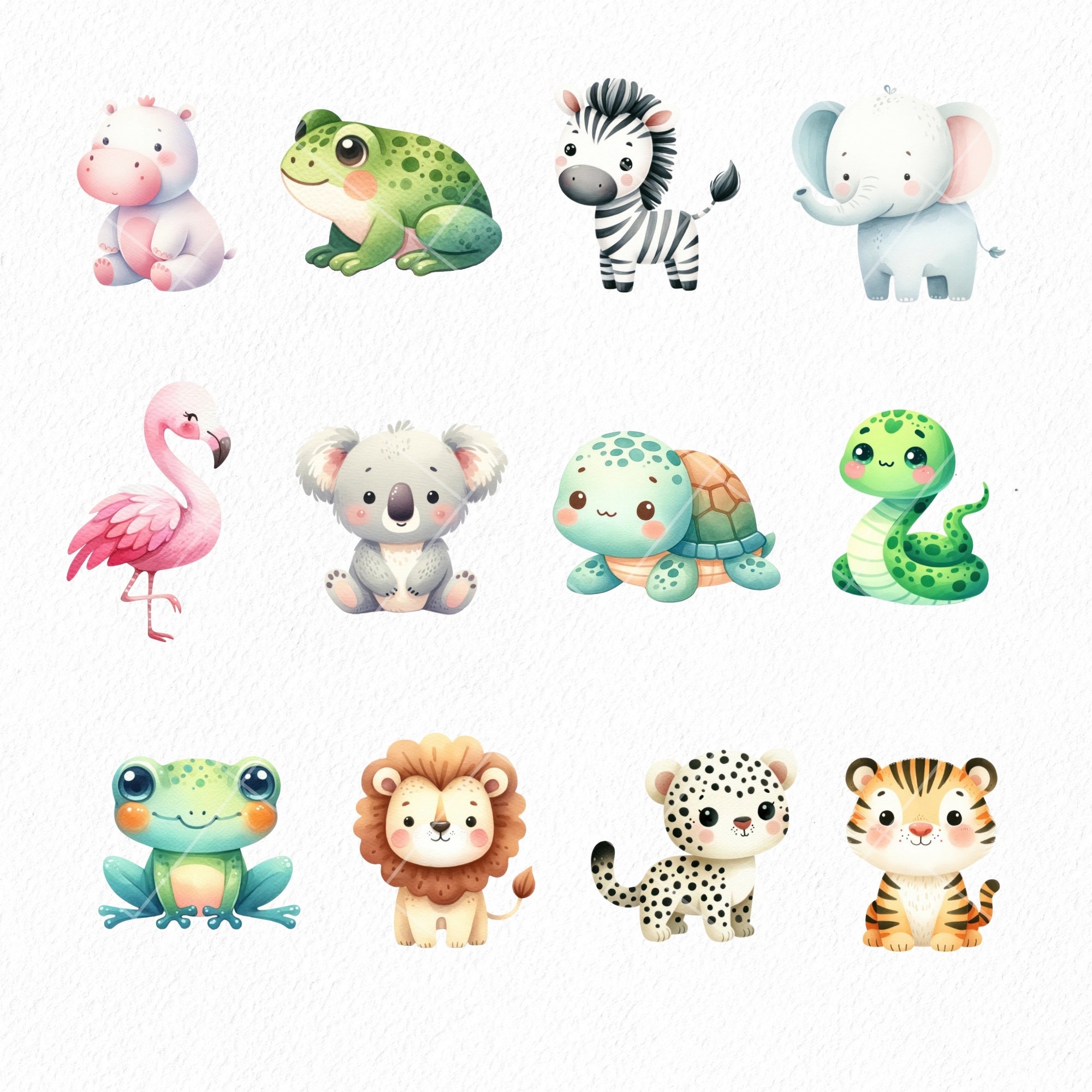 Jungle Adventure Clipart, Cute Safari Clipart Bundle, Watercolor Safari ...