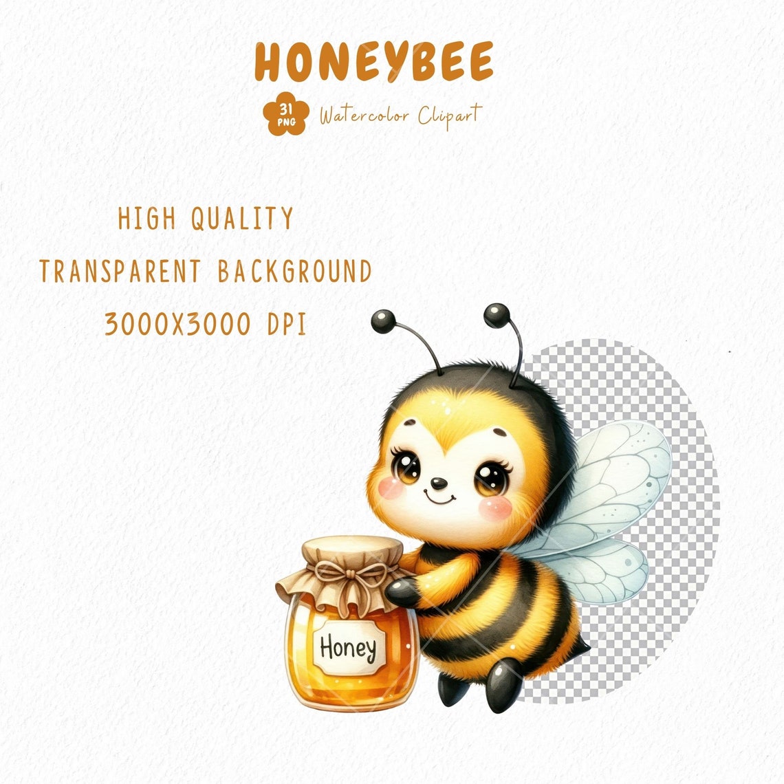 Bee Watercolor Clipart, Cute Bee Clipart, Sweet Honey Bee Clipart, Baby ...