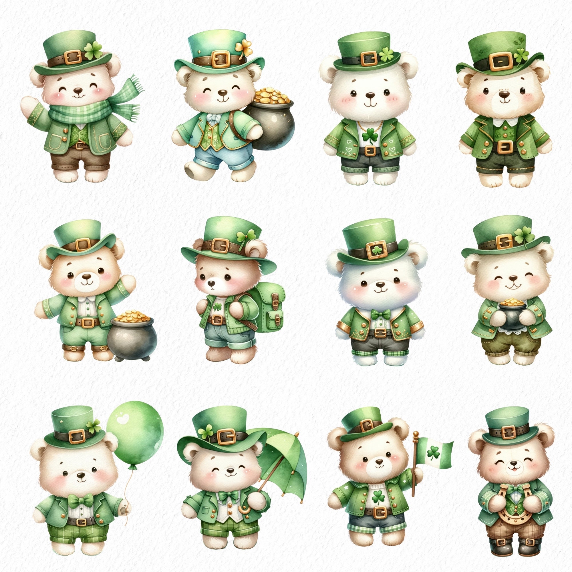 St Patrick Teddy Bear Clipart, St Patrick's Day Lucky Bear Clipart, St ...