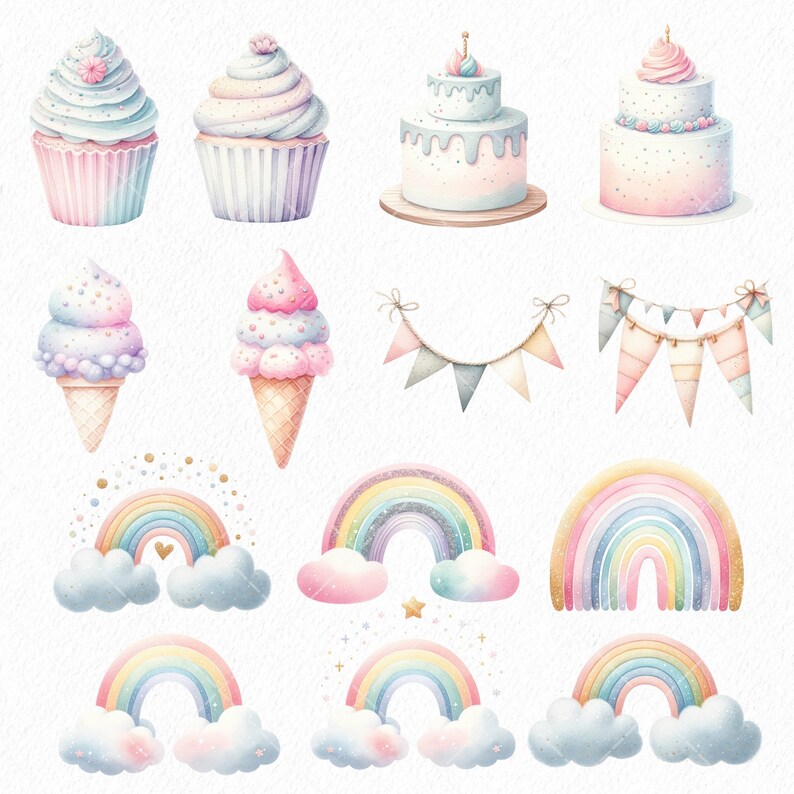 Unicorn Watercolor Clipart, Rainbow Unicorn Clipart, Unicorn Сlipart ...