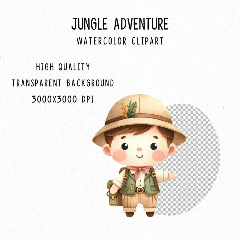 Jungle Adventure Clipart, Cute Safari Clipart Bundle, Watercolor Safari ...