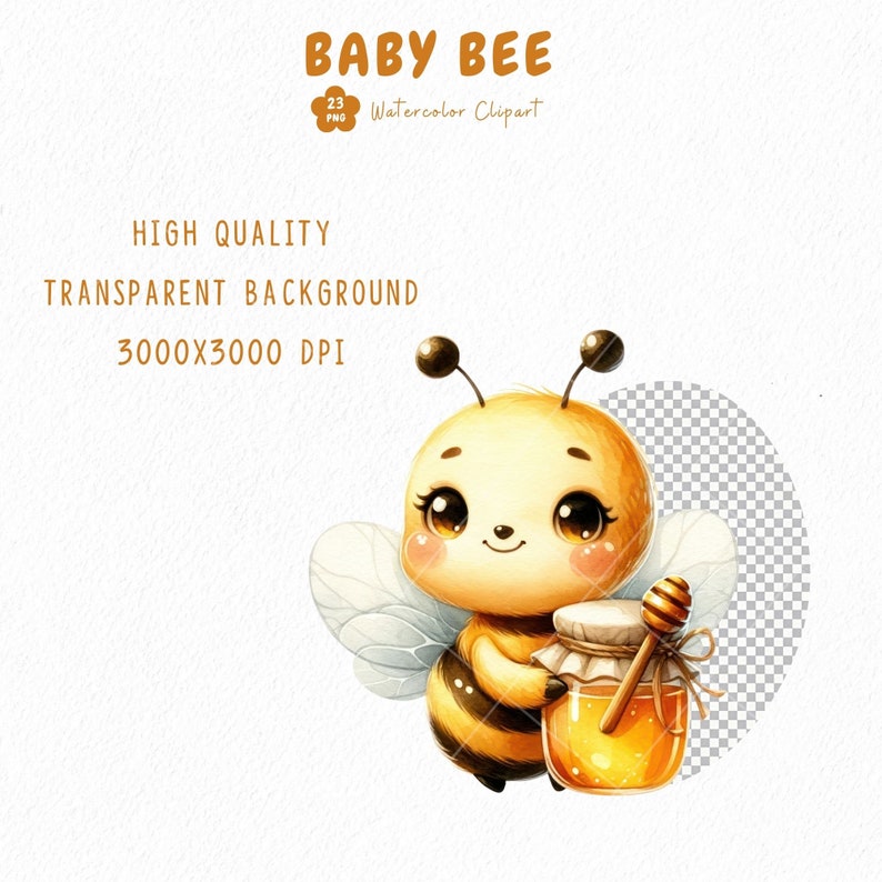 Baby Bee Watercolor Clipart, Cute Bee Clipart, Sweet Honey Bee Clipart ...