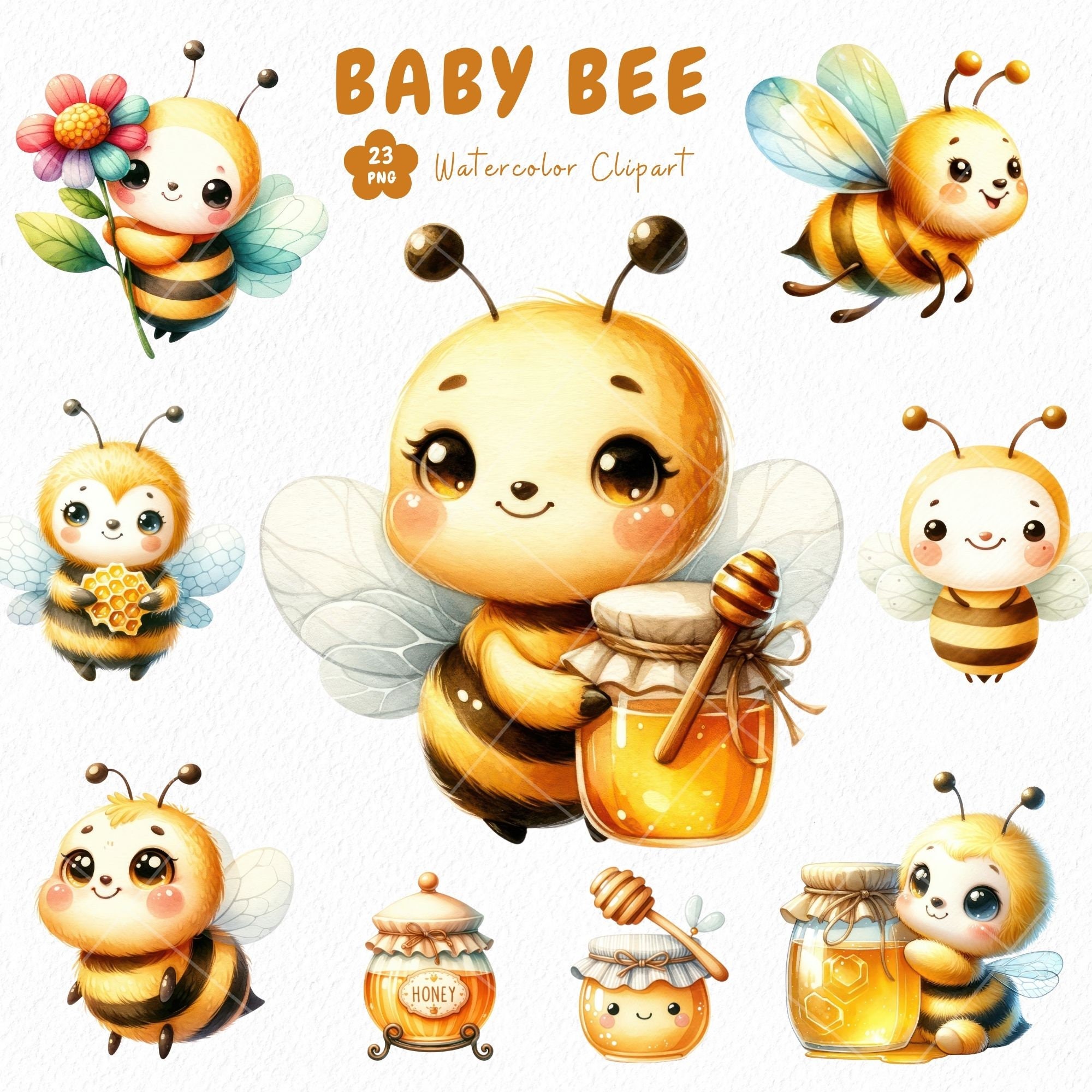 Baby Bee Watercolor Clipart, Cute Bee Clipart, Sweet Honey Bee Clipart ...