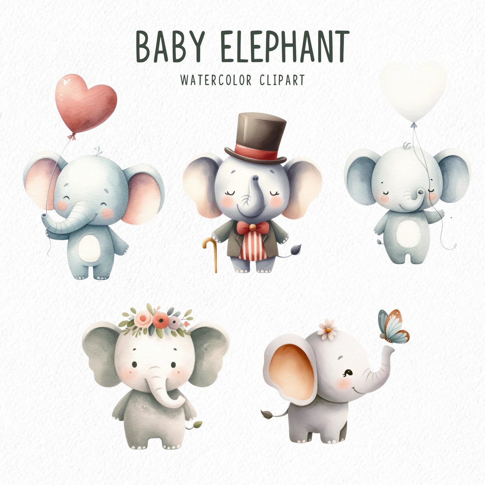 Elephant Watercolor Clipart, Baby Elephant, Cute Baby Elephant PNG ...