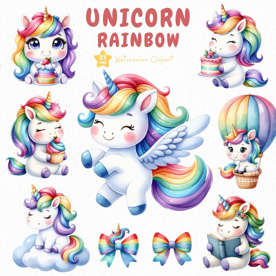 Unicorn Watercolor Clipart, Rainbow Unicorn Clipart, Unicorn Сlipart ...