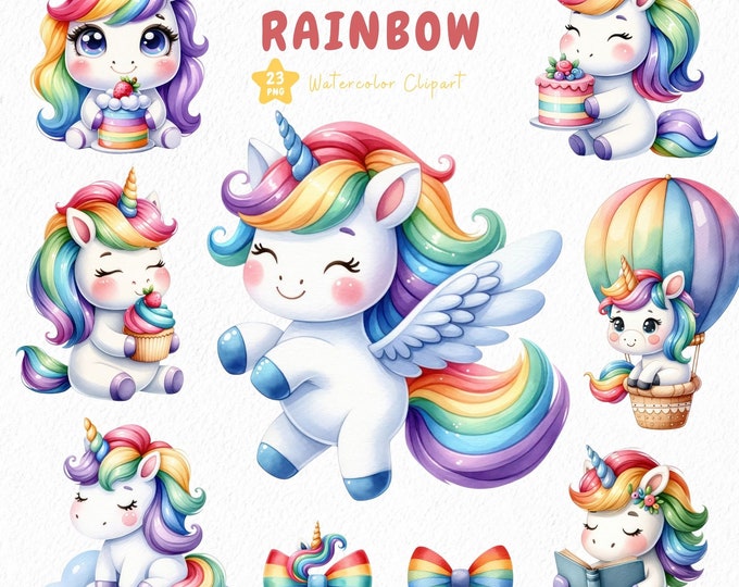 Rainbow Unicorn Clipart, Cute Unicorn PNG, Unicorn Birthday Party Clip ...
