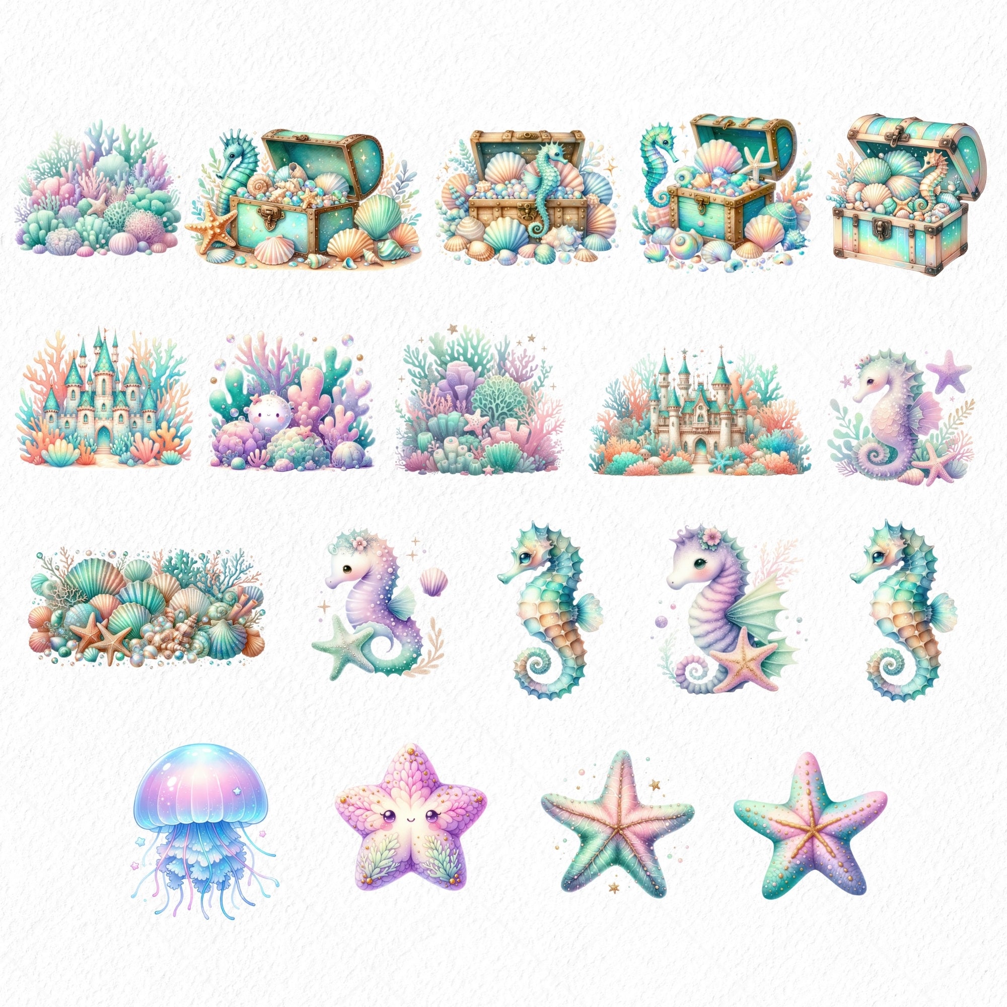 Mermaid Clipart Bundle, Watercolor Mermaid Clipart, Cute Watercolor ...