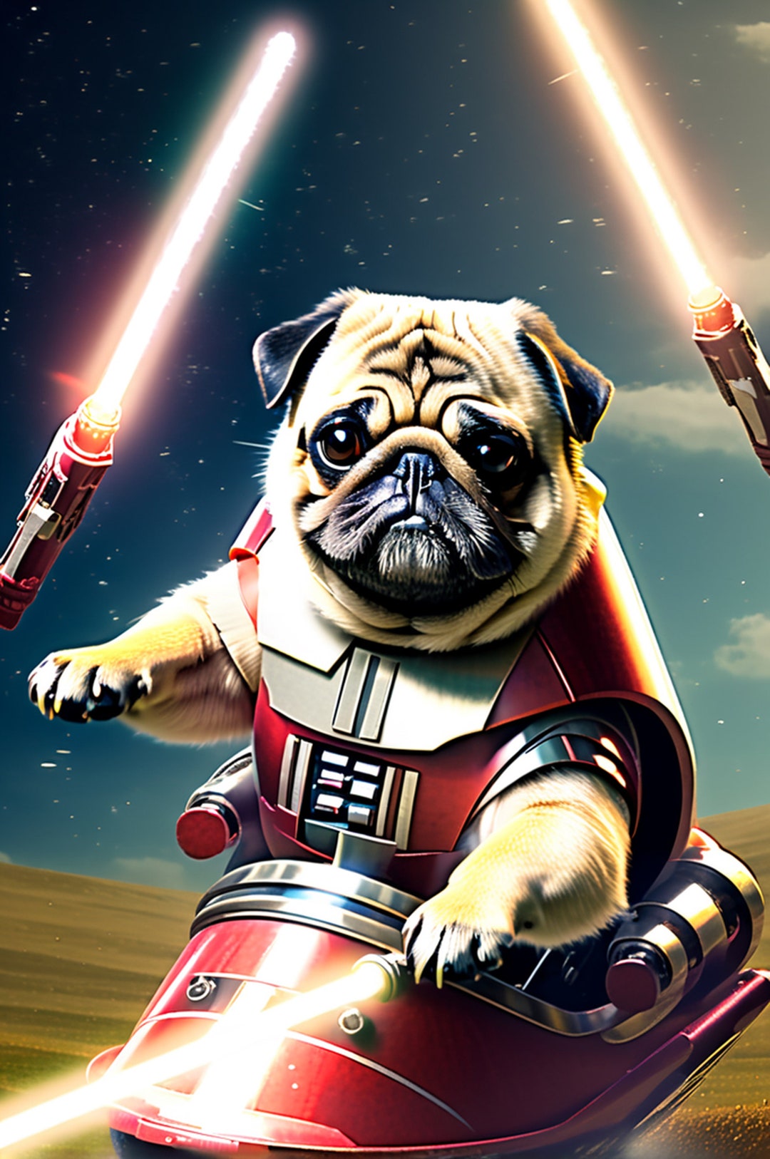 Pug Wars Funny Animal Wall Art Various Sizes Easily Download and Print ...