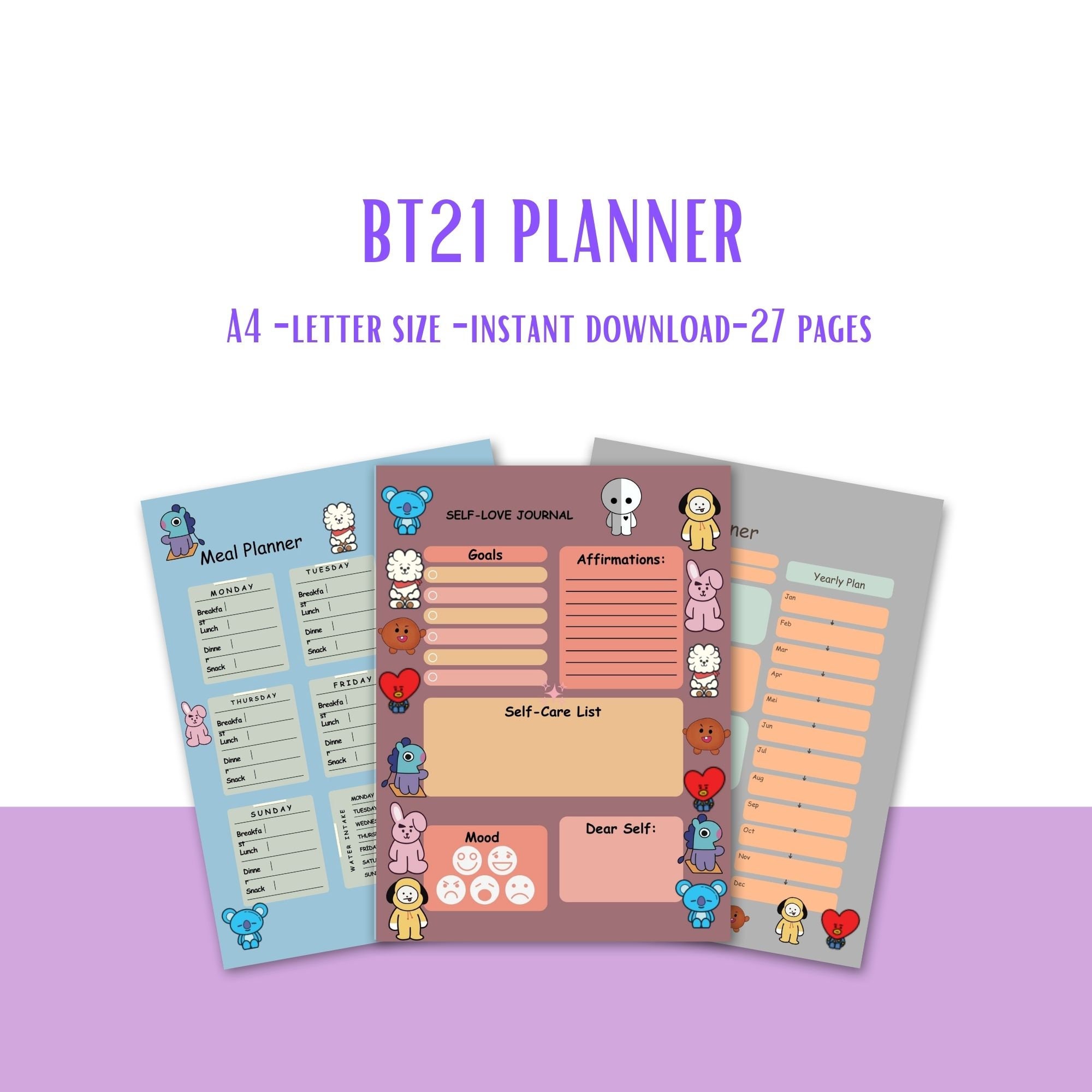 BTS BT21 Printable Daily Planner Set, Stay Organized With Cute BT21 ...