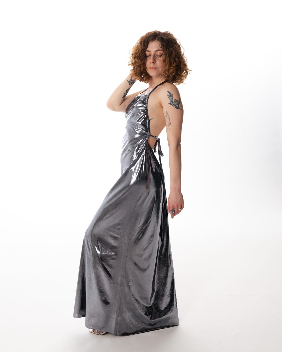 Chrome Drag Queen Evening Dress, Silver Sequin Dress, Shiny Festival ...
