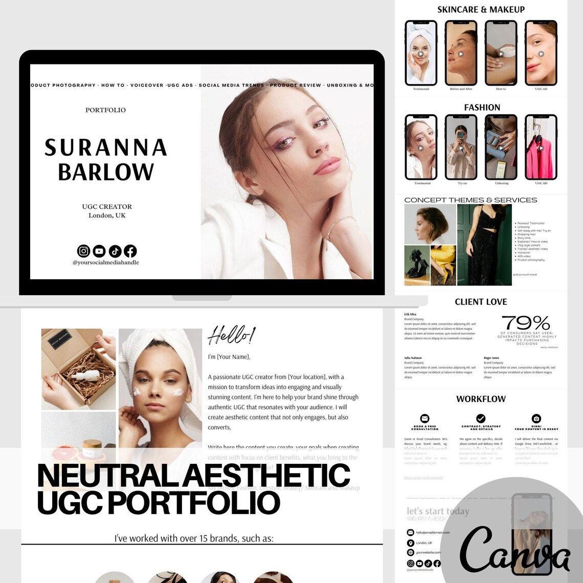 UGC Portfolio Template Canva, Pretty UGC Portfolio for Content Creator ...