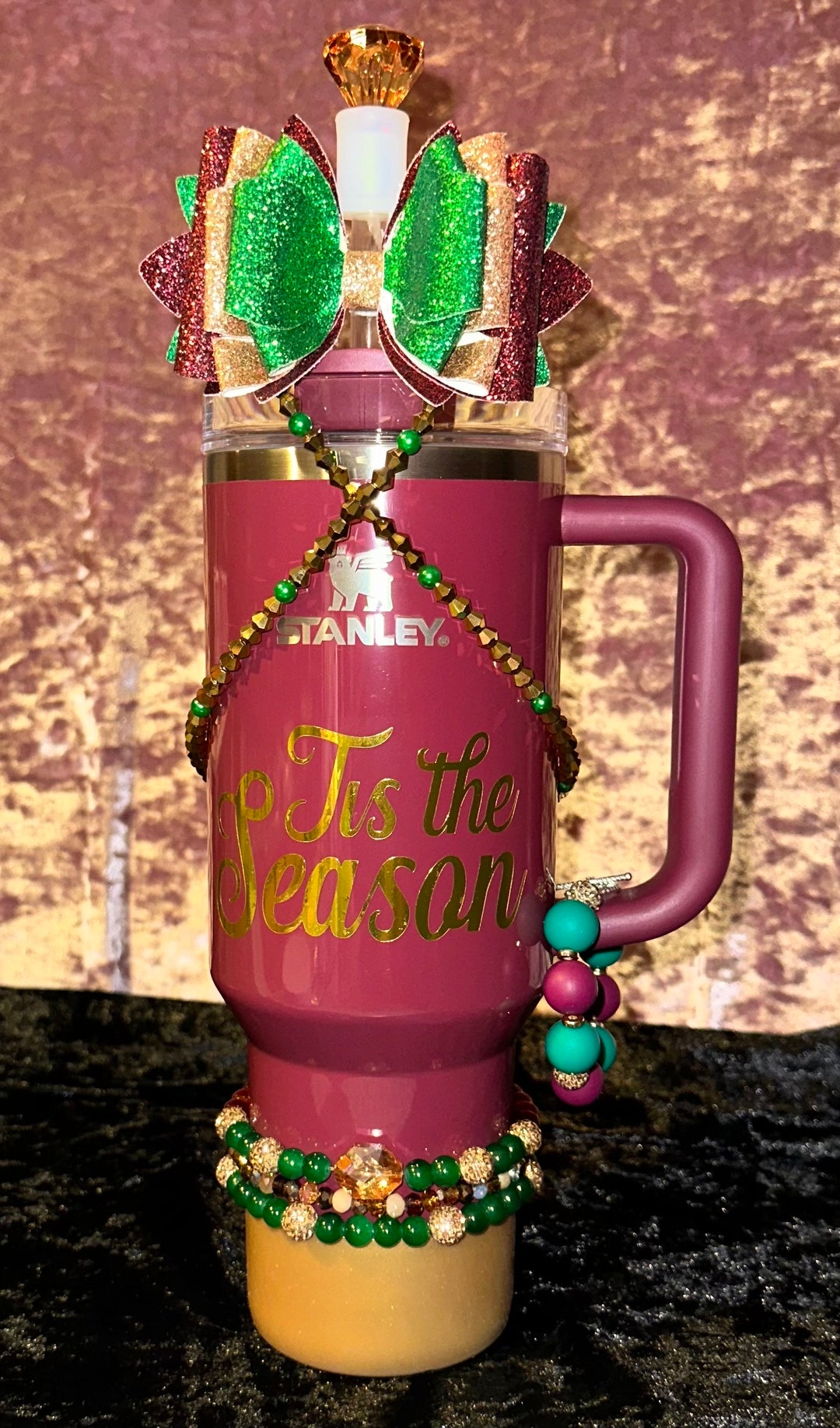 Custom Christmas Cherry Mocha Stanley 40oz - Complete W/ Bow, Jewel ...