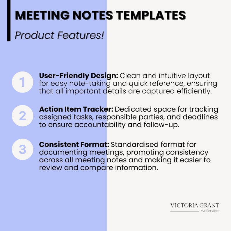 Professional Meeting Notes Template: Digital Download for Productive ...