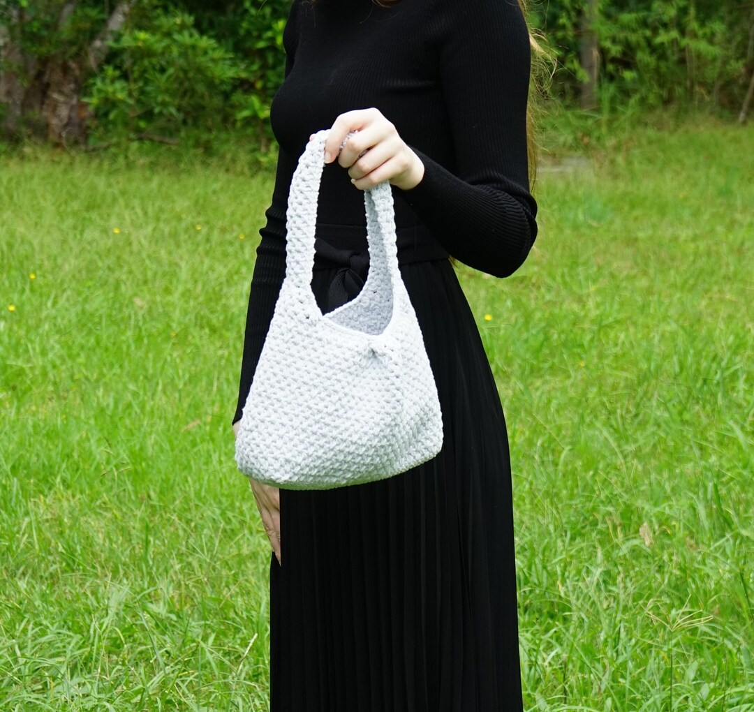 Light Grey Folded Crochet Handbag - Etsy