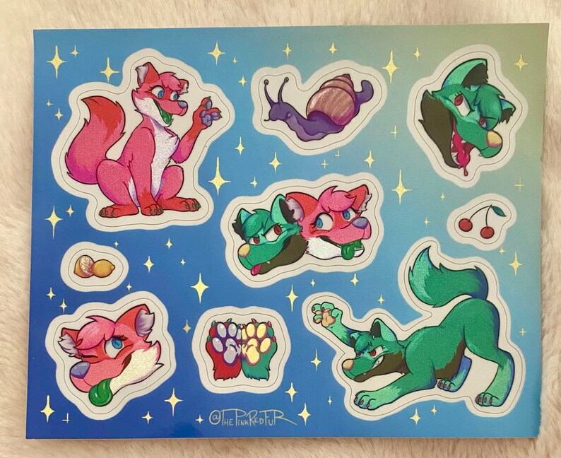 Glitter Sticker Sheet Furry Cherie Mellon Tanuki Snail Sparkly ...