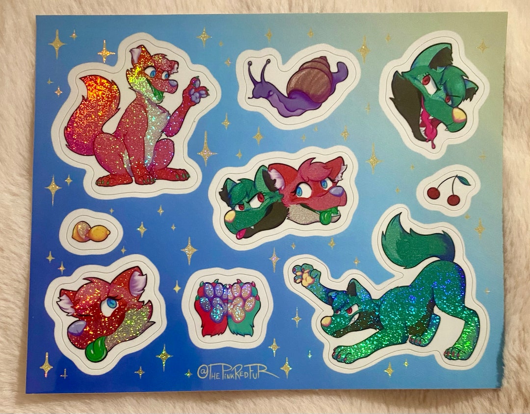 Glitter Sticker Sheet Furry Cherie Mellon Tanuki Snail Sparkly ...