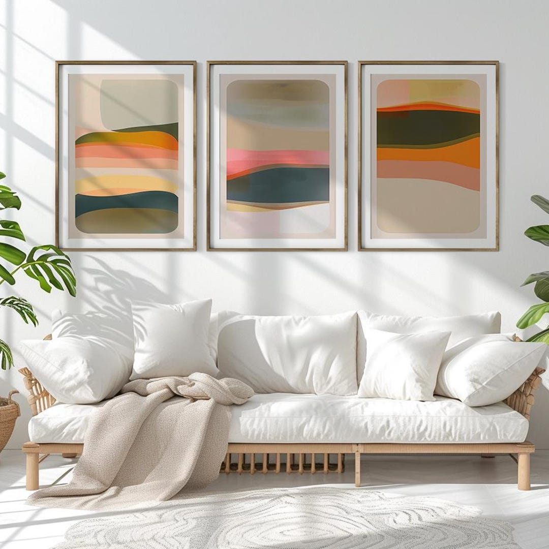 Multicolor Wall Art Set, Triptych Modern Home Decor Abstract Print ...