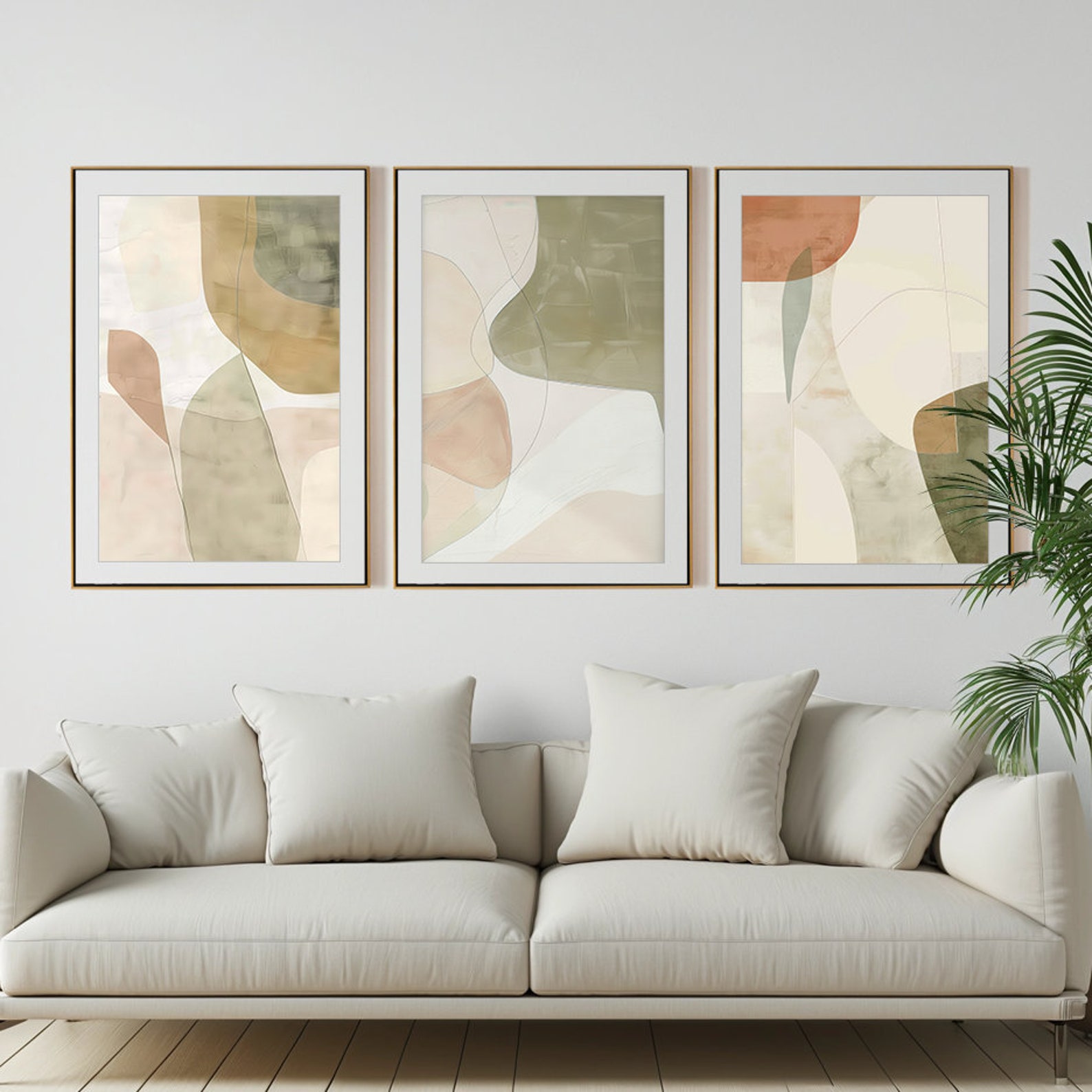 Modern Simple Neutral Gallery Wall Art Set of 3 Prints, Abstract Brush ...