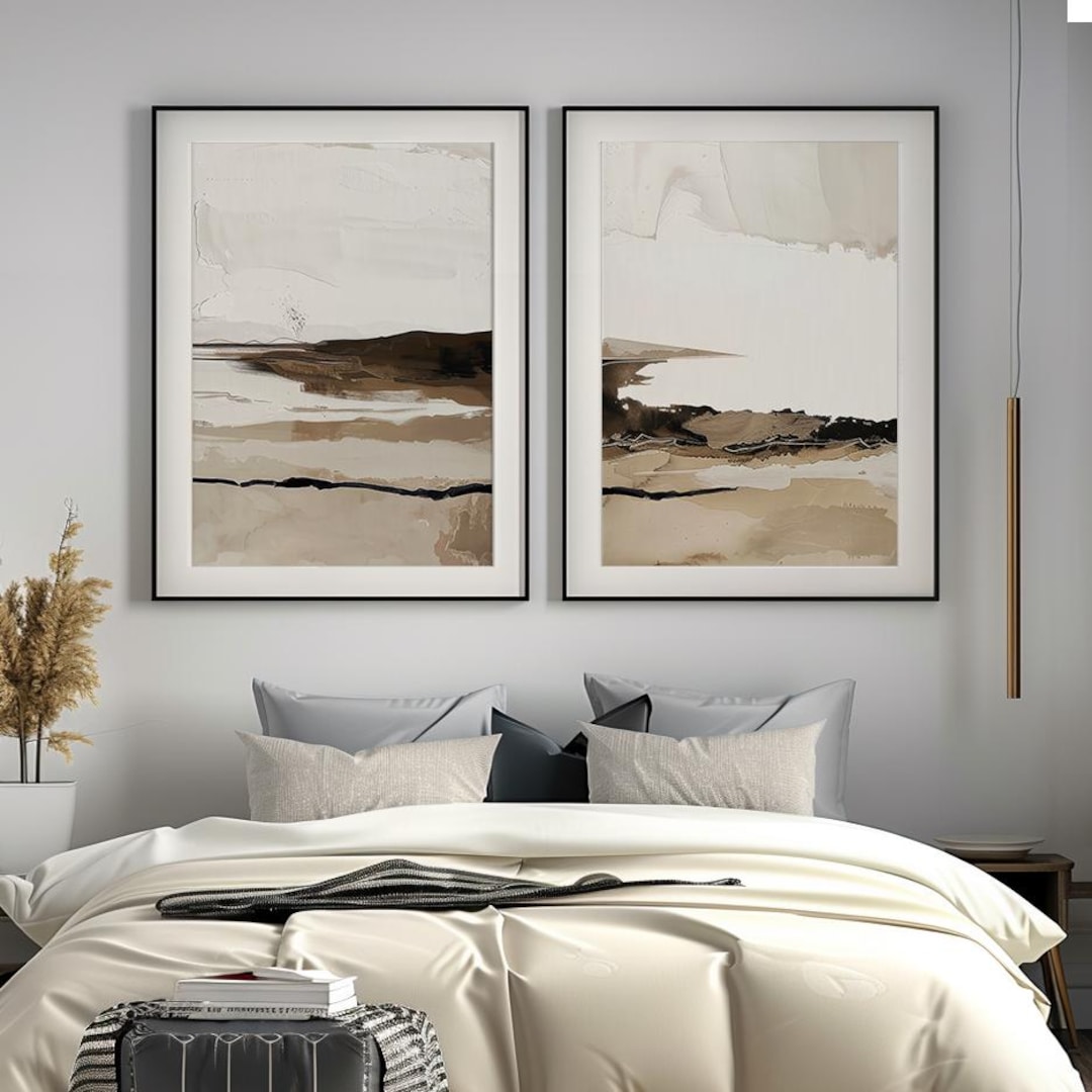 Modern Neutral Abstract Gallery Wall Art Set of 2 Beige Earth Tone ...