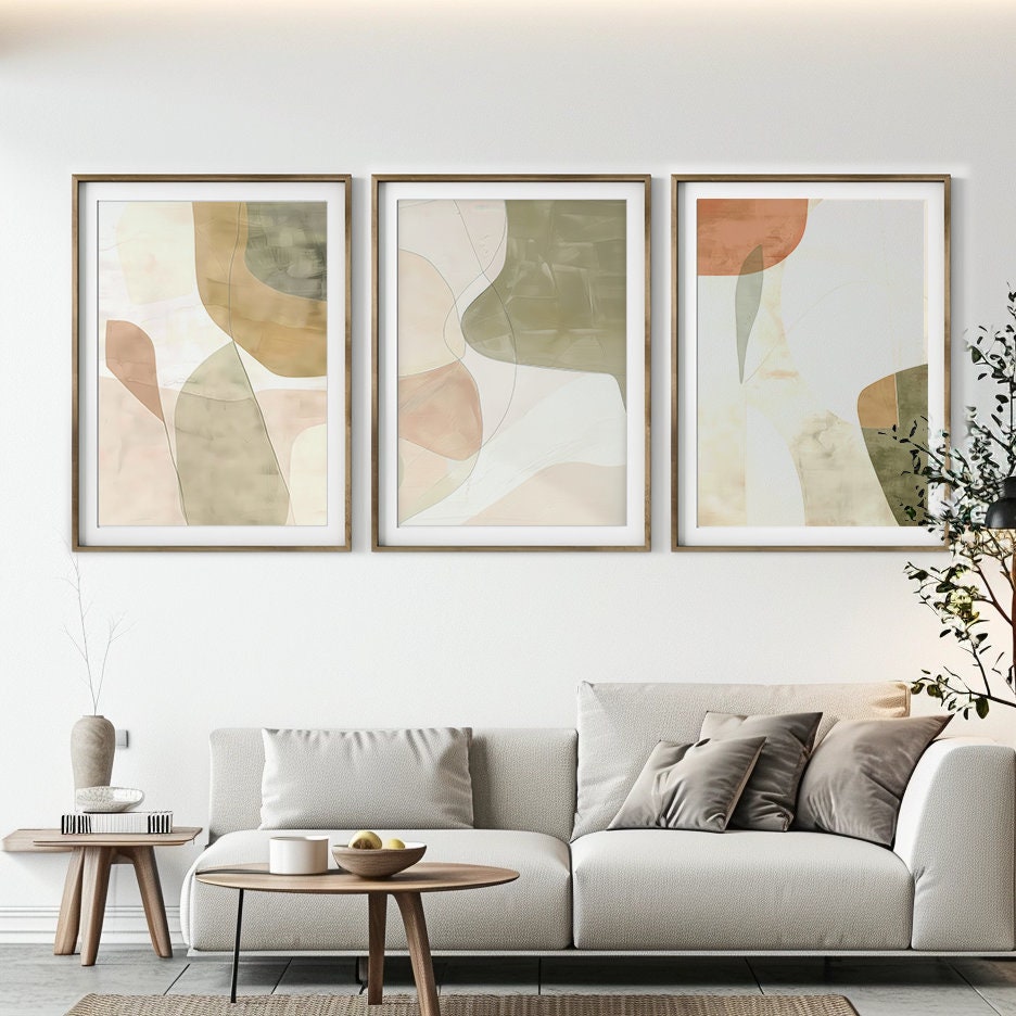 Modern Simple Neutral Gallery Wall Art Set of 3 Prints, Abstract Brush ...